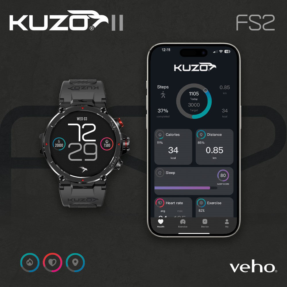Veho Kuzo II F2-S Sports Smart Watch with GPS - Black – Microcel Portal